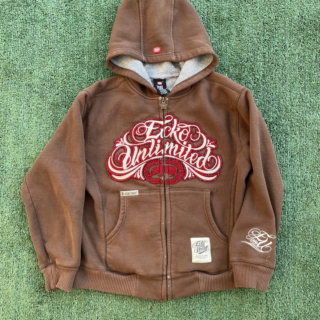 Ecko unltd y2k grunge emo brown hoodie Youth M Adult S - Depop