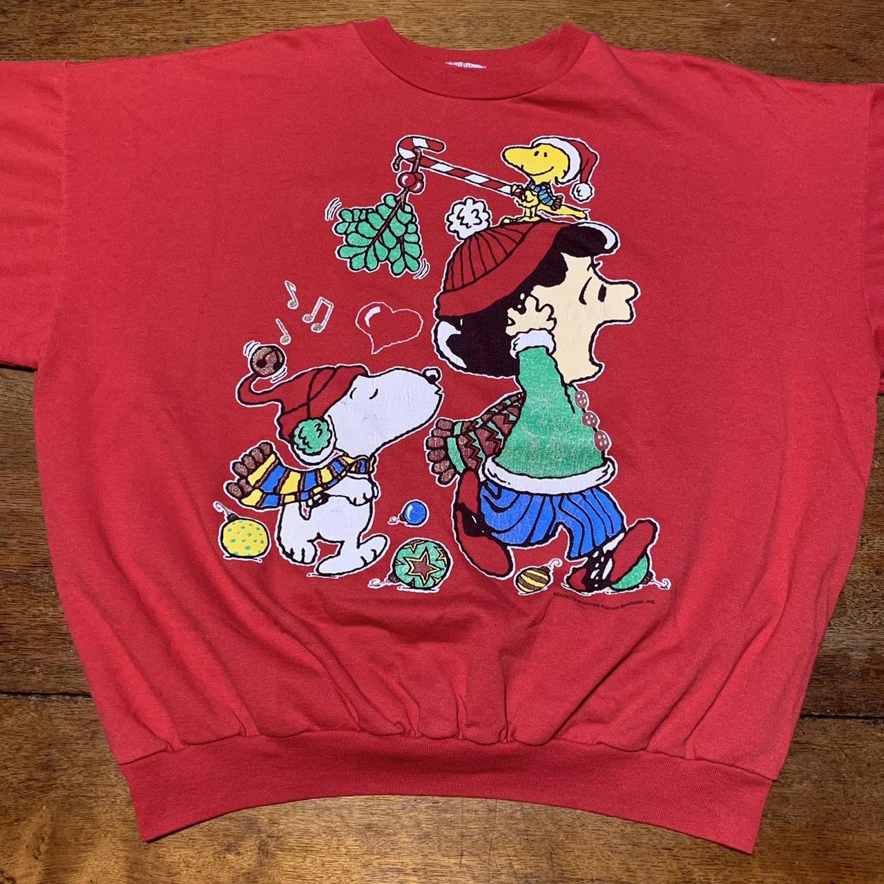 Peanuts Snoopy Mistle Toe Red Pullover Sweatshirt... - Depop