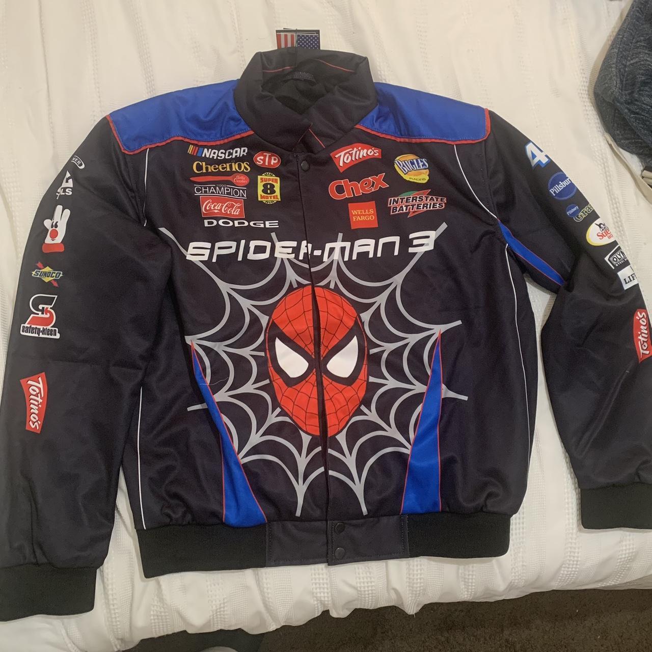 Spider man racing jacket Printed on graphics not... - Depop