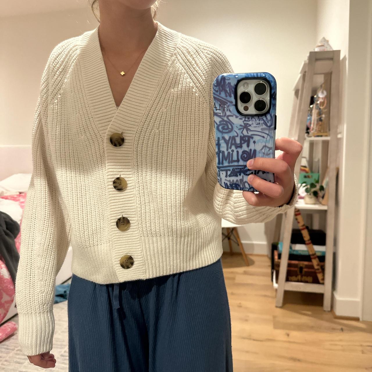 Cream oversized cardigan, fits like a small... | Depop