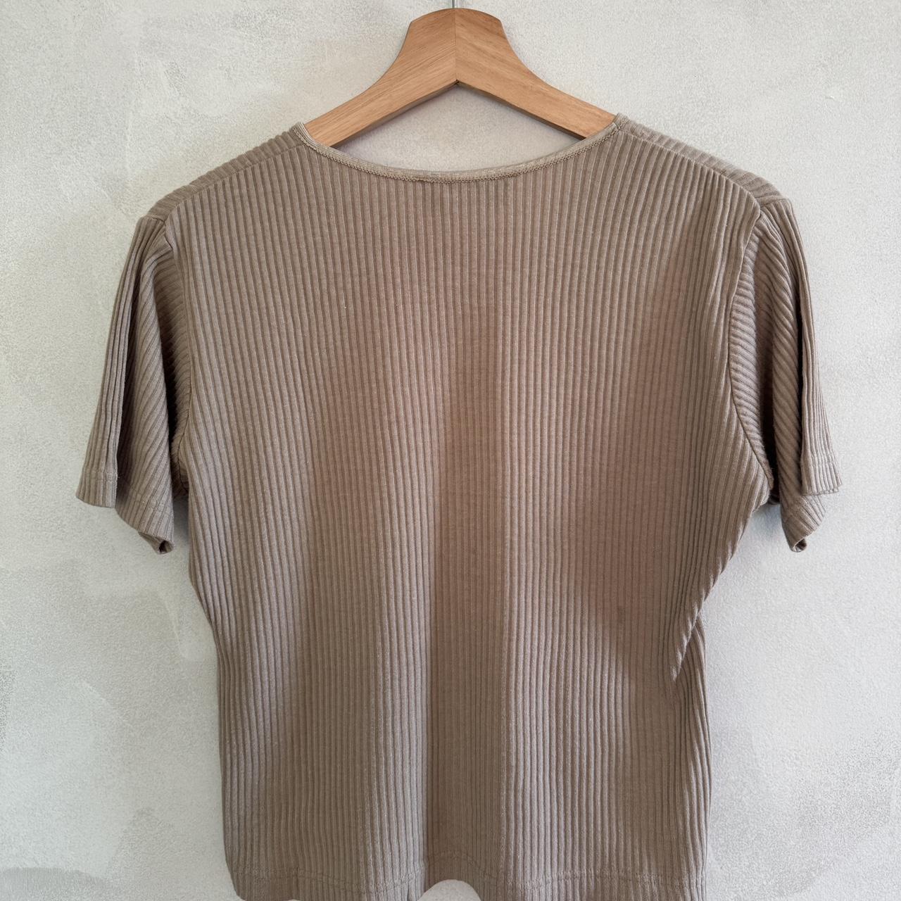 Tan ribbed short sleeve top #preppy... | Depop