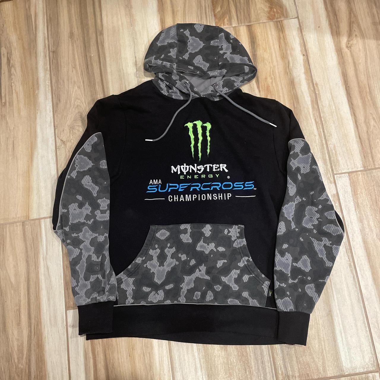 Y2K Monster Energy Hoodie Cool Two Toned Design Size... - Depop