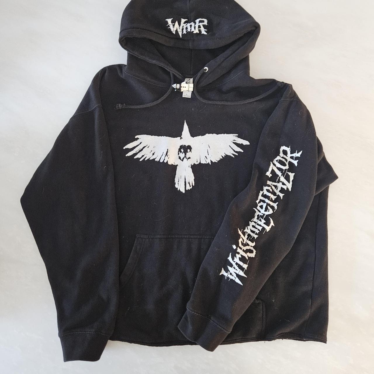 wristmeetrazor crow hoodie size large self-cropped... - Depop