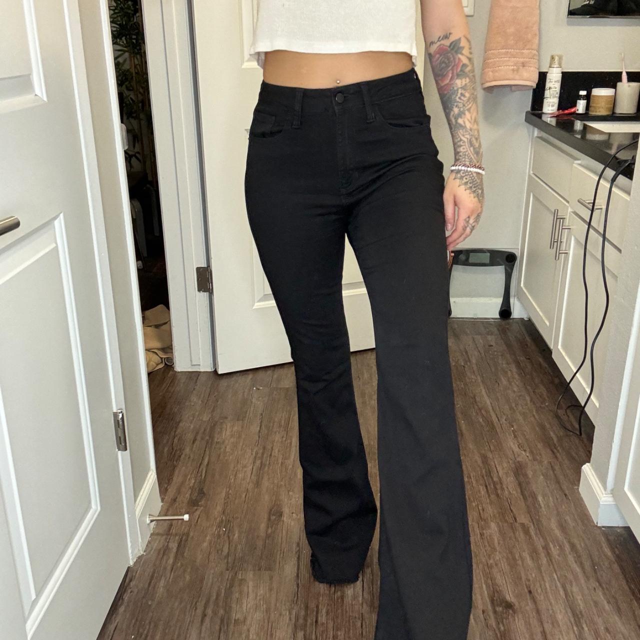 Stretchy black flare bottom jeans - Depop
