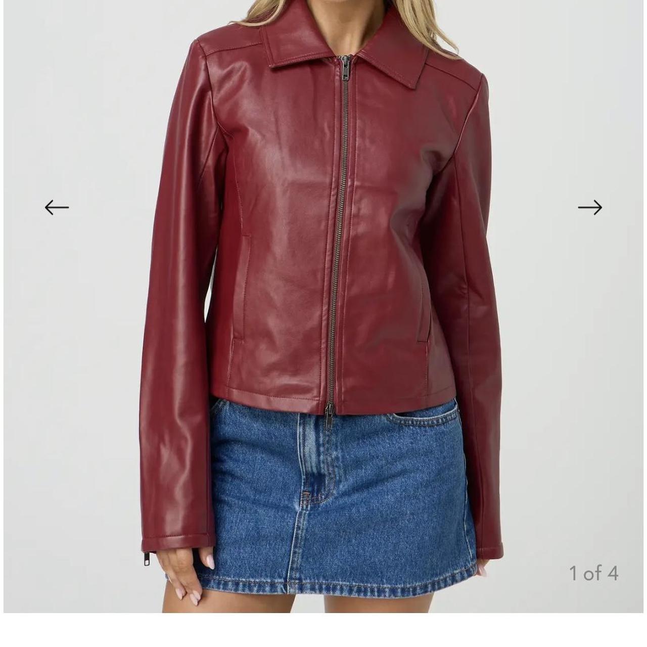glassons red leather jacket size small bought for... - Depop