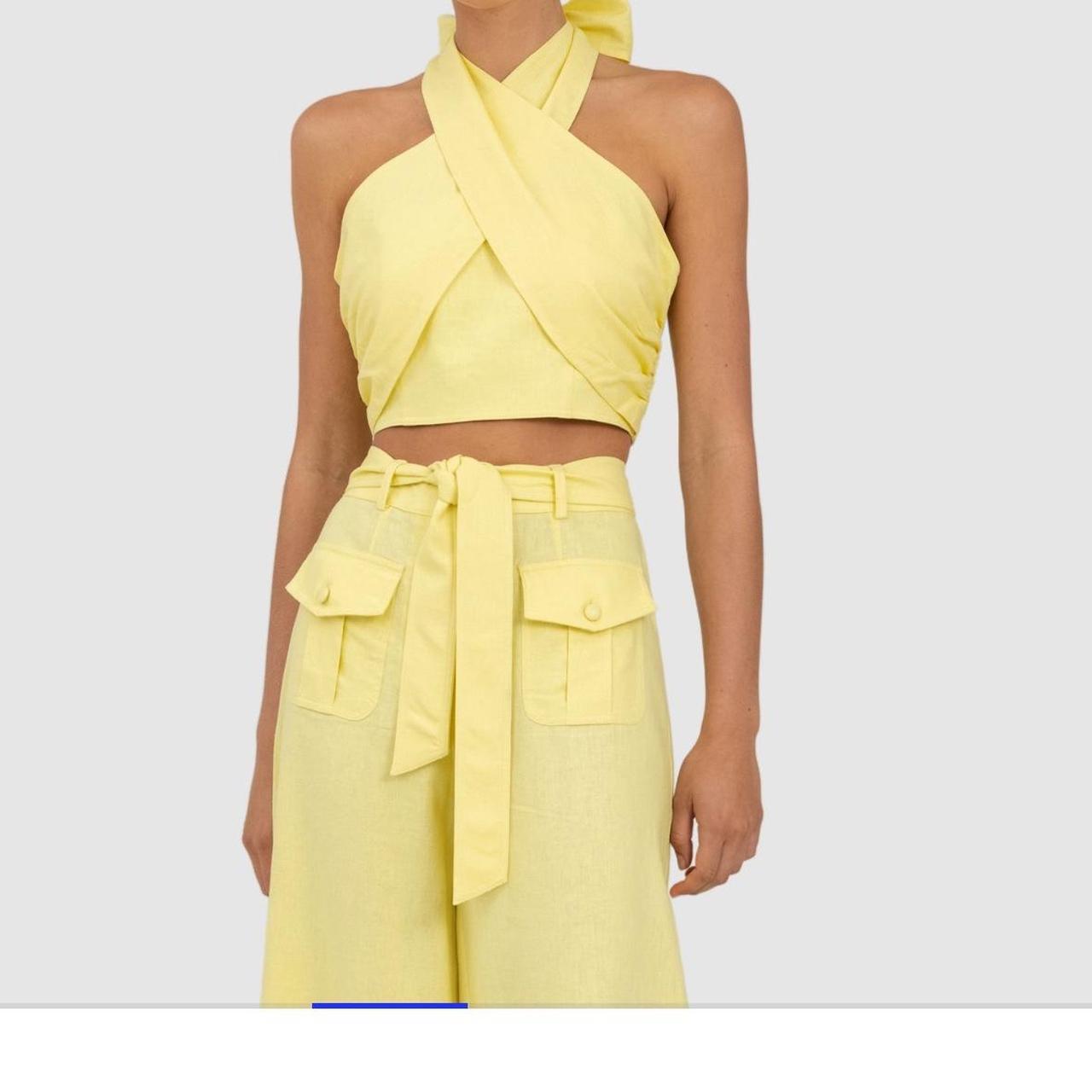 The Wolf Gang Sahara Linen Twist Neck Top In Lemon Depop