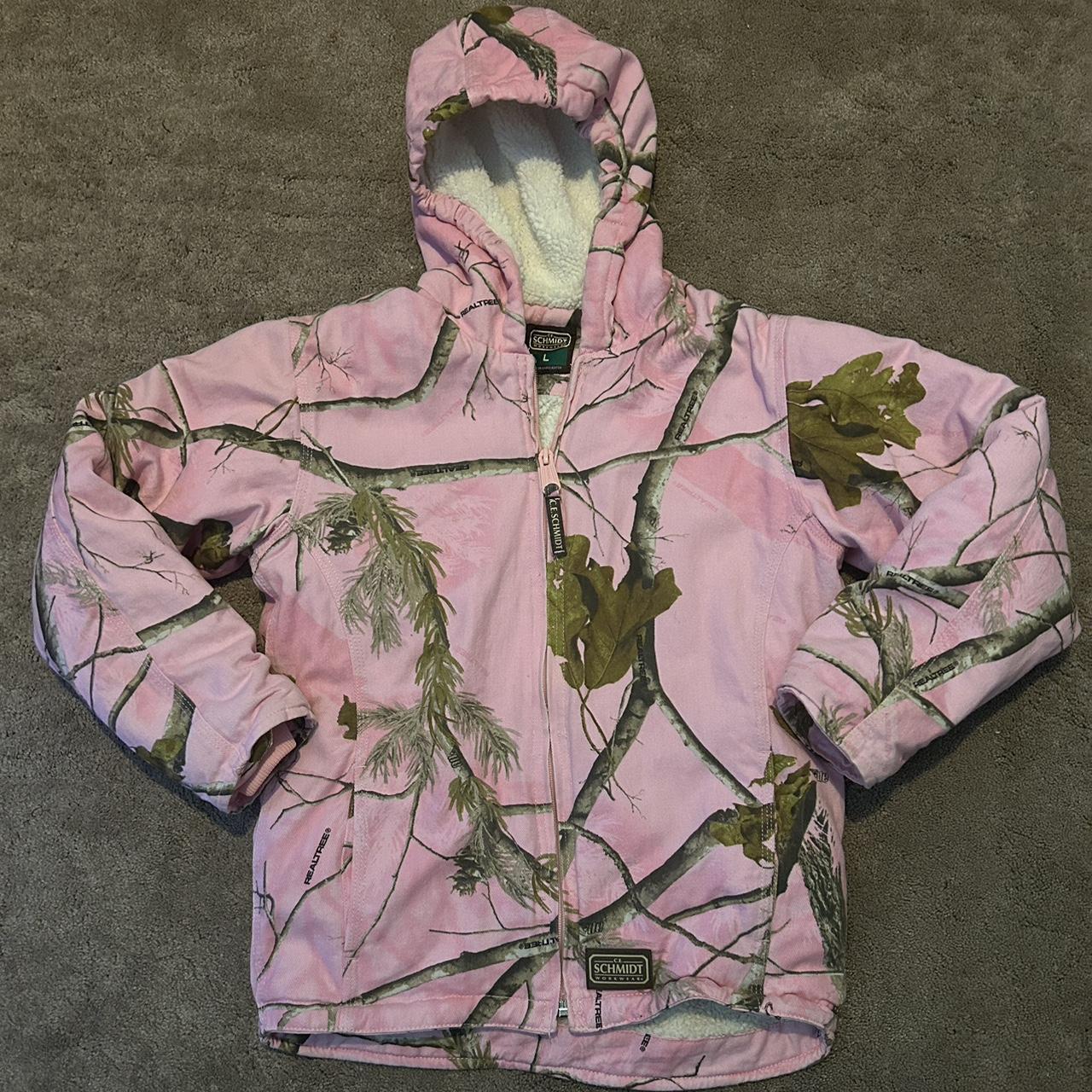 pink camo jacket kids L/women’s S warm and comfy - Depop