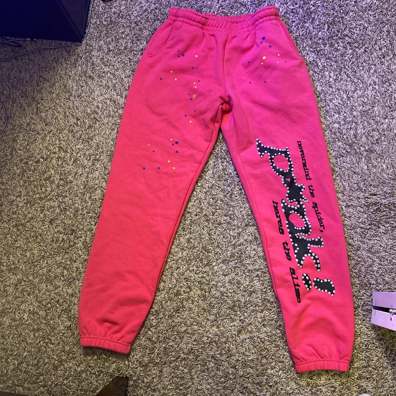 Sp5der Pink Sweatpants Spider World Wide Young... - Depop