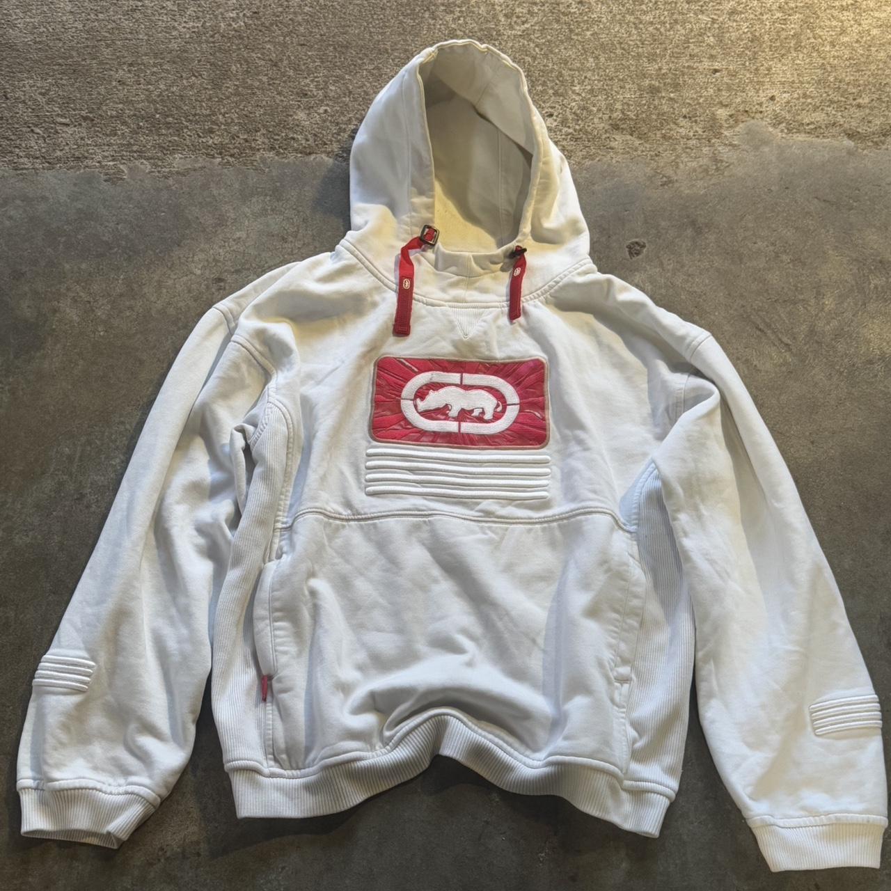 White and red Ecko Unltd. hoodie kids xl #ecko - Depop