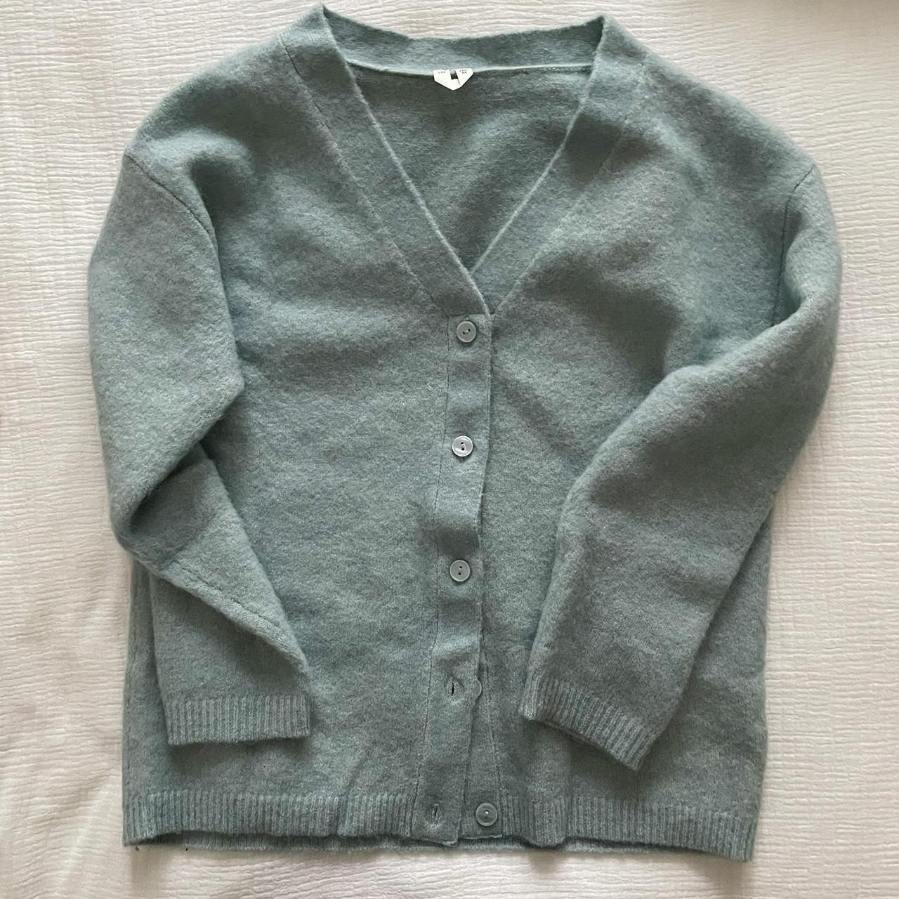 Arket dusty light blue fuzzy cardigan size:... - Depop