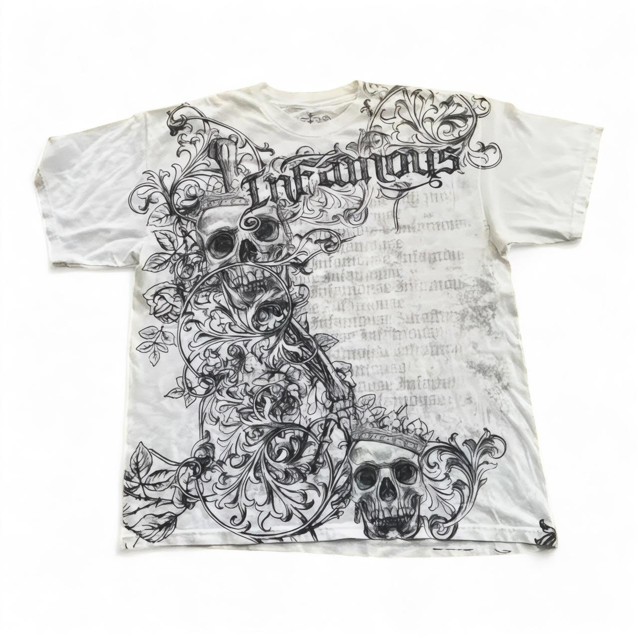 White & Black Infamous skulls & roses tee. Got... | Depop