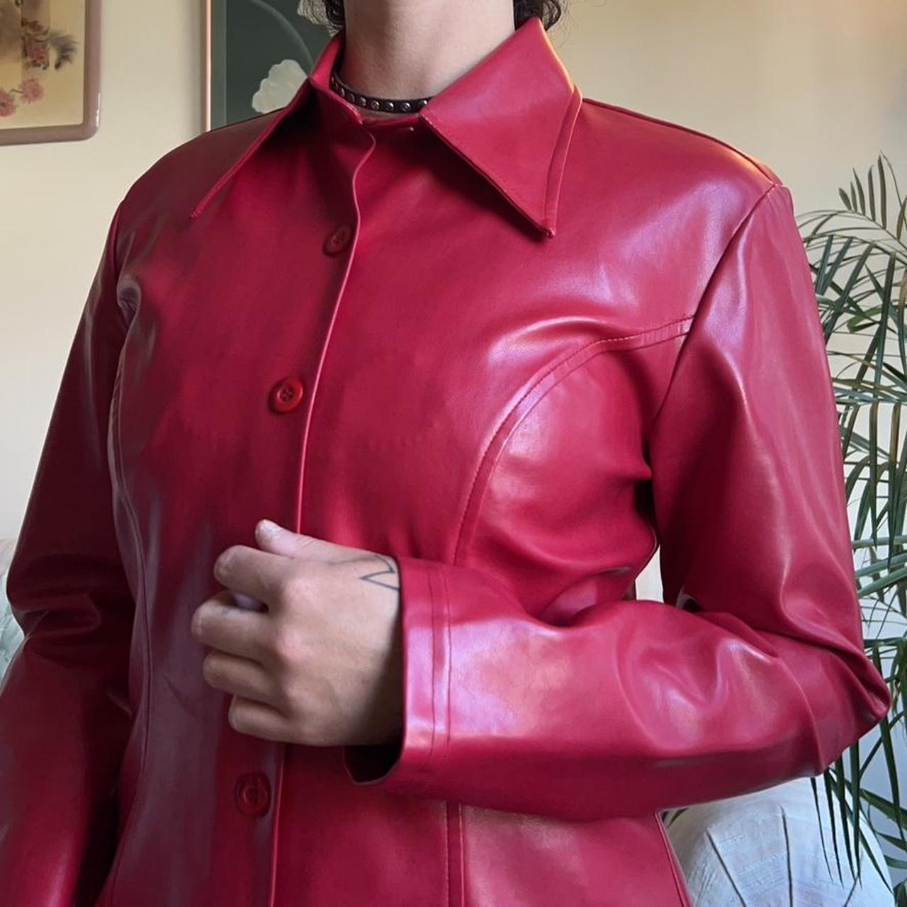 90s Cherry Red PVC button jacket🍒🖤 -soft flexible... - Depop