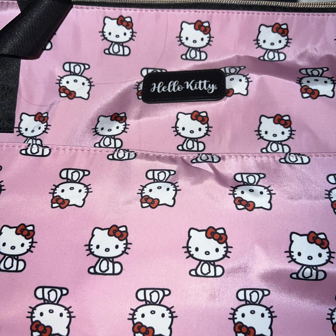 light baby pink hello kitty printed nylon duffle... - Depop