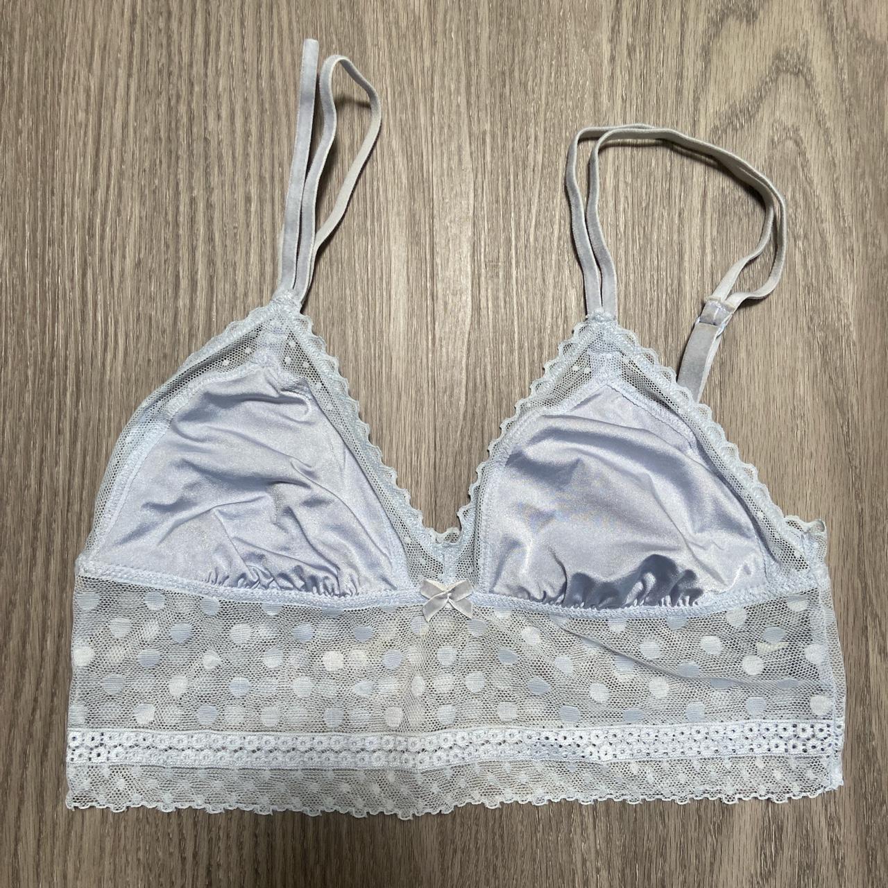 Pretty light blue bralette with lace trim, size S.... - Depop