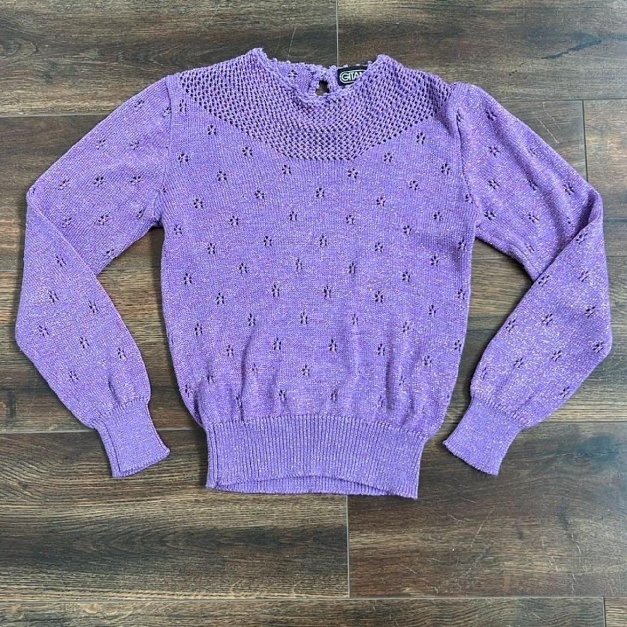 Gitano Vintage Knit Womens Sweater Purple with pink... - Depop