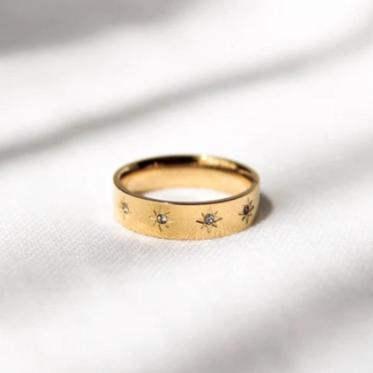 18k Gold Band Ring, Cz North Star Ring, Starburst... - Depop