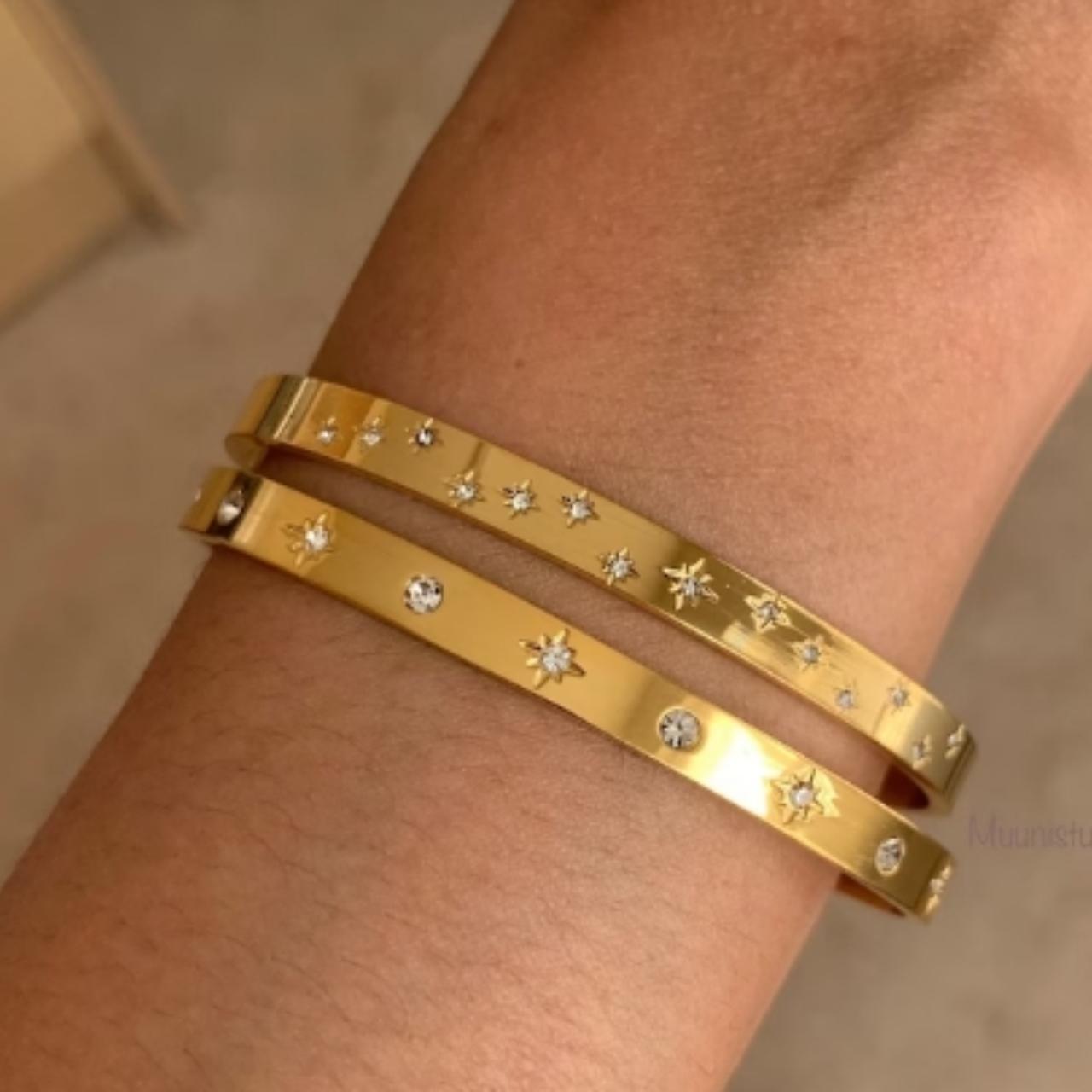 18K Gold Celestial Cuff Bracelet Set | Gold Plated... - Depop
