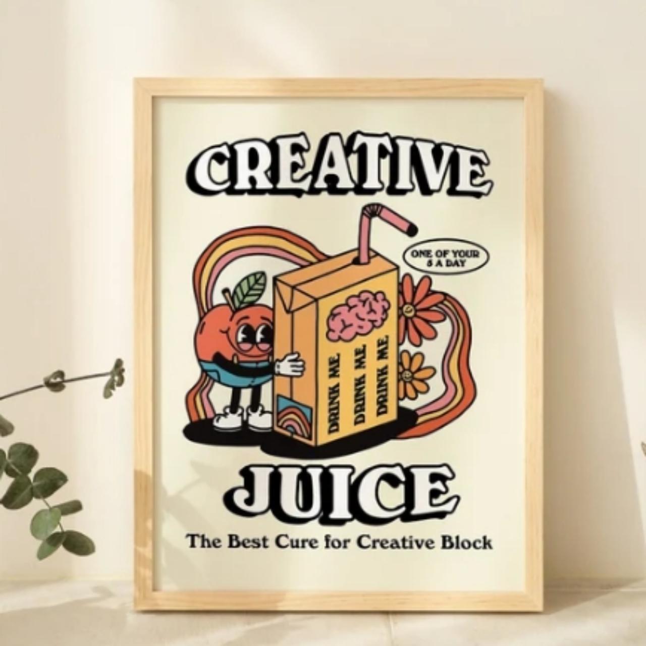 Retro Creativity Juice Print, Vintage Colorful... - Depop