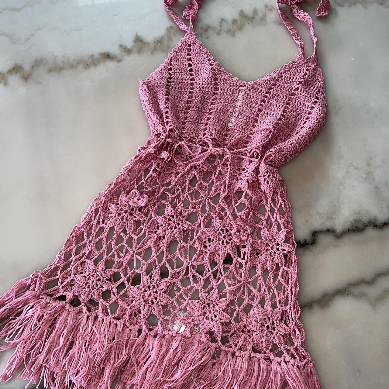 Bikini cover up Crochet style Pink Waist adjustment... - Depop