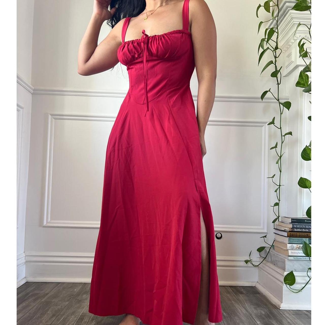 Cottage core DRESS Red MAXI Side slit SIZE SMALL... - Depop