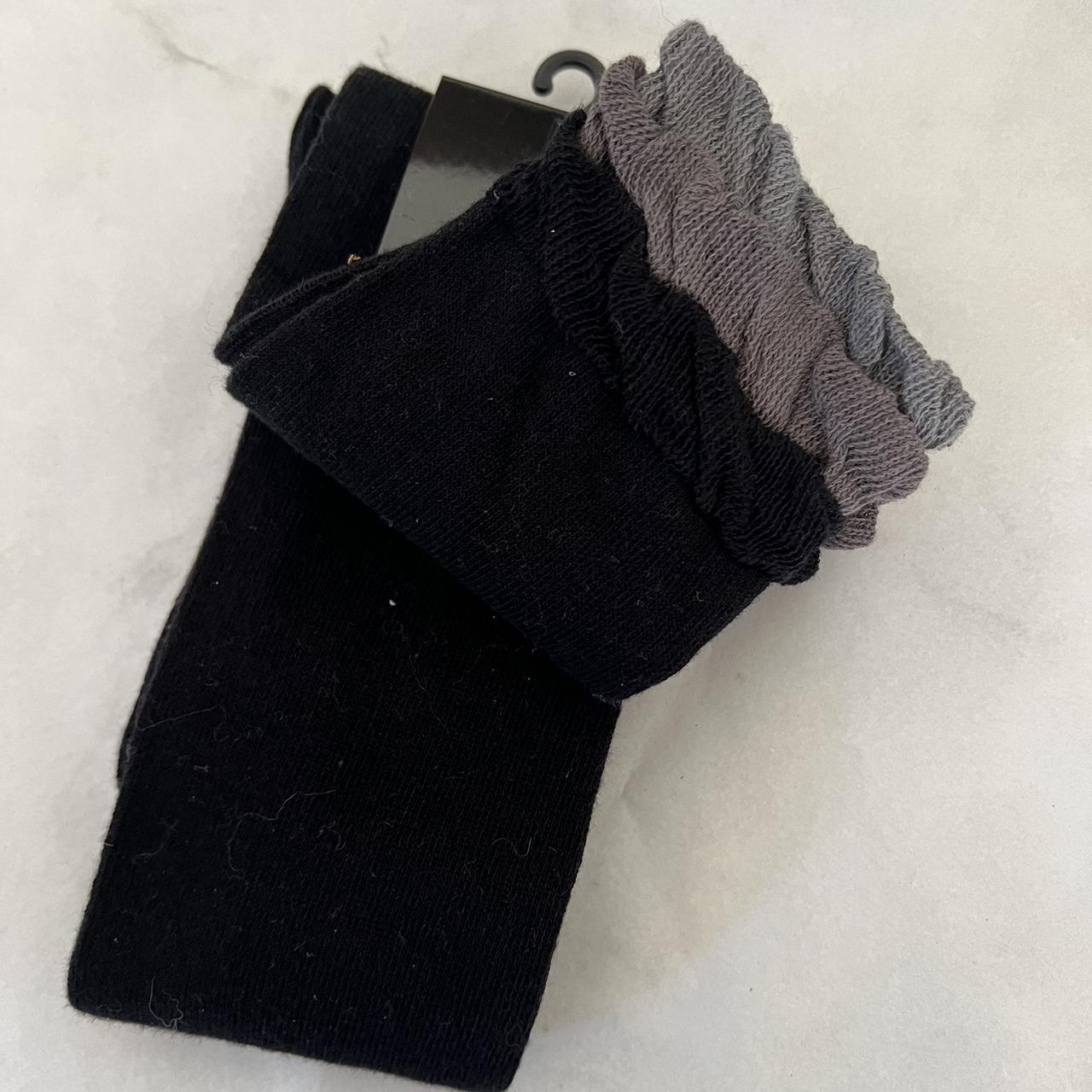 OVER THE KNEE SOCKS BLACK WITH GRAY RUFFLE... - Depop