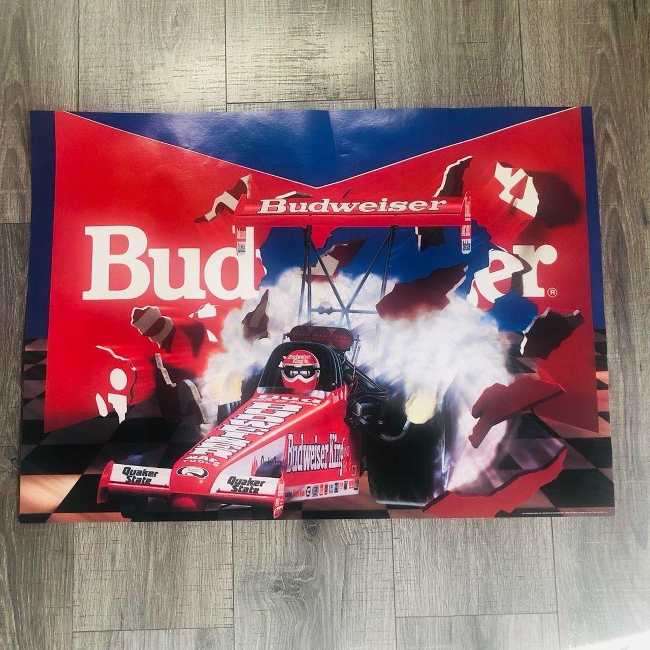 Budweiser Beer Vintage 1991 Drag Racing Poster NOS... - Depop