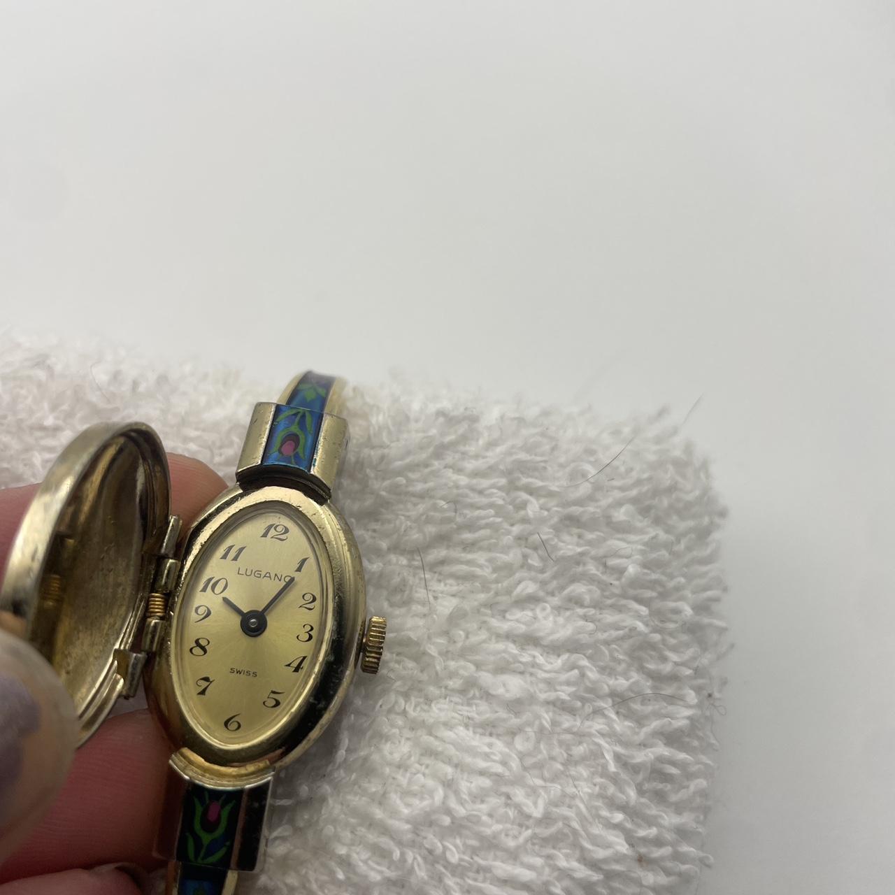 Vintage Swiss Hidden Face Watch • • navy blue... | Depop