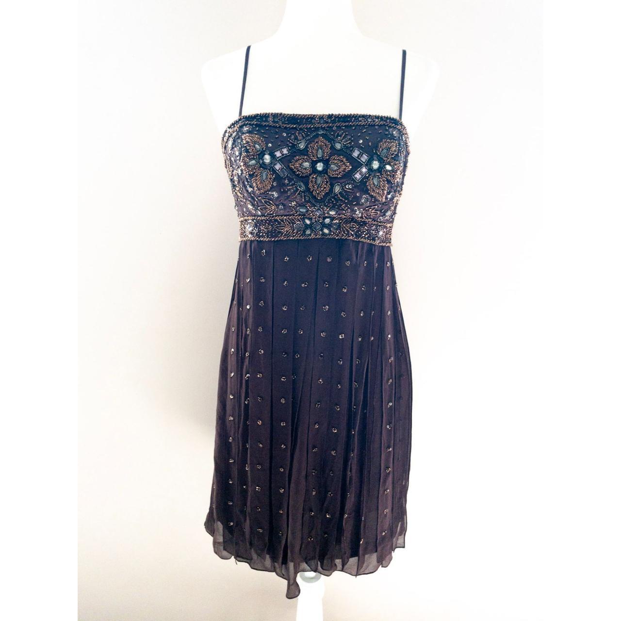 Sue Wong Nocturne Beaded Silk Cocktail Dress Brown... - Depop