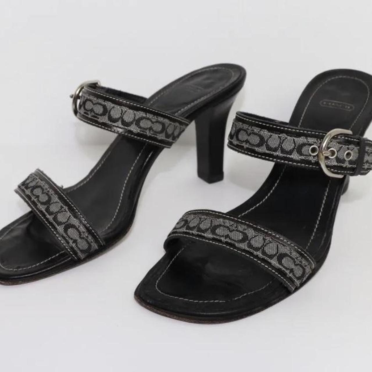 Coach Maria Mini Monogram Logo Black Leather Heels... - Depop