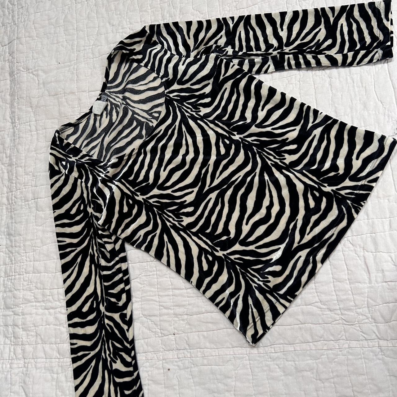 vintage velvet zebra top. tagged size large, fits... - Depop