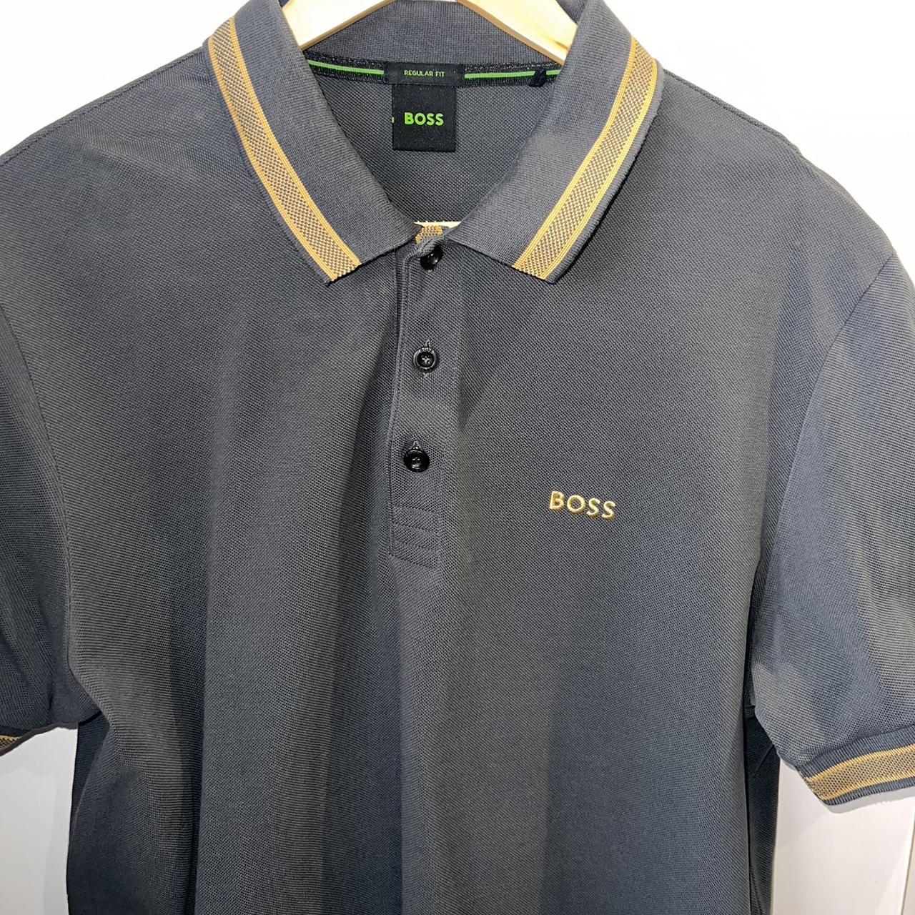 Hugo boss green label polo shirt Grey and gold... | Depop