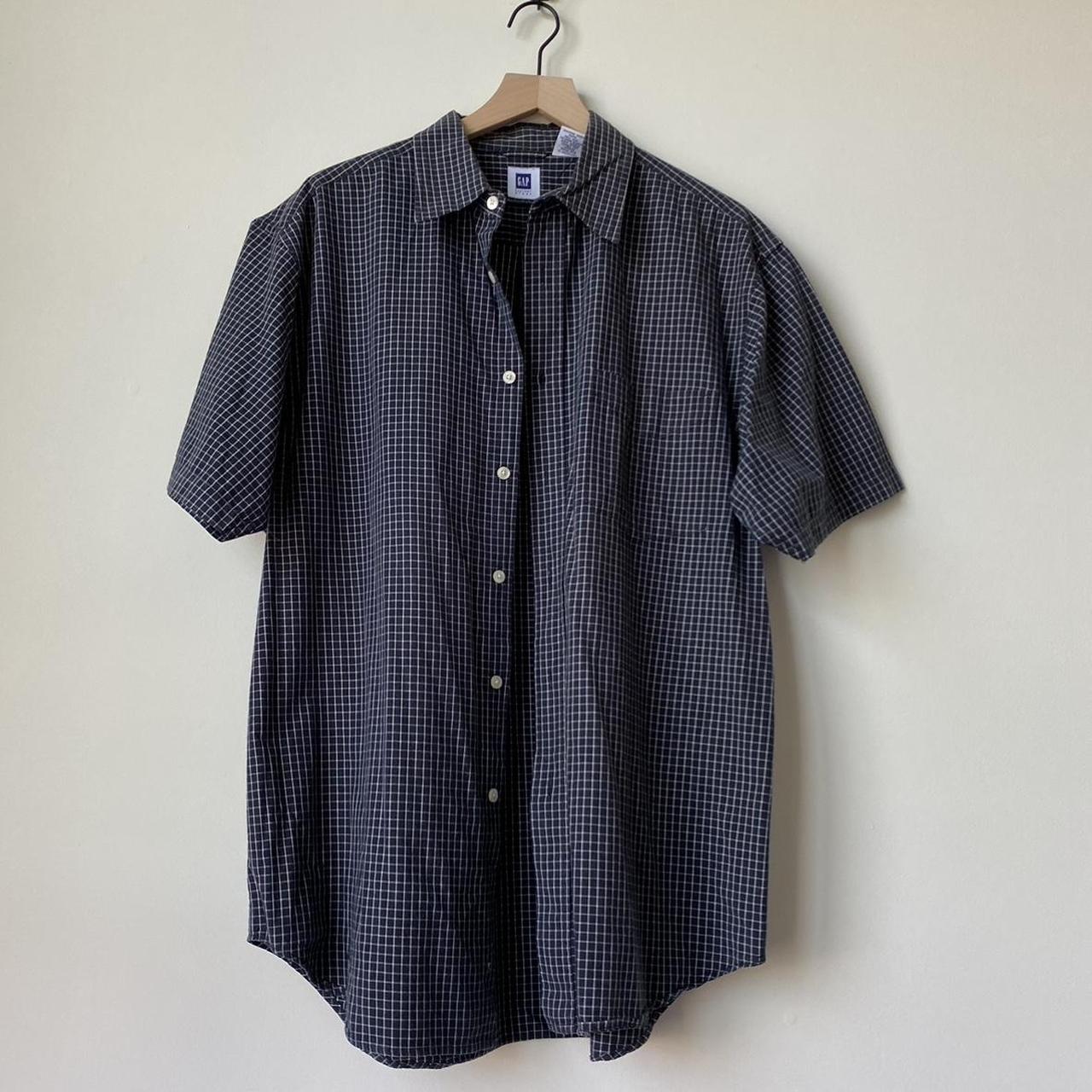 Vintage Short Sleeve Button Up Shirt 👕 Navy and... - Depop