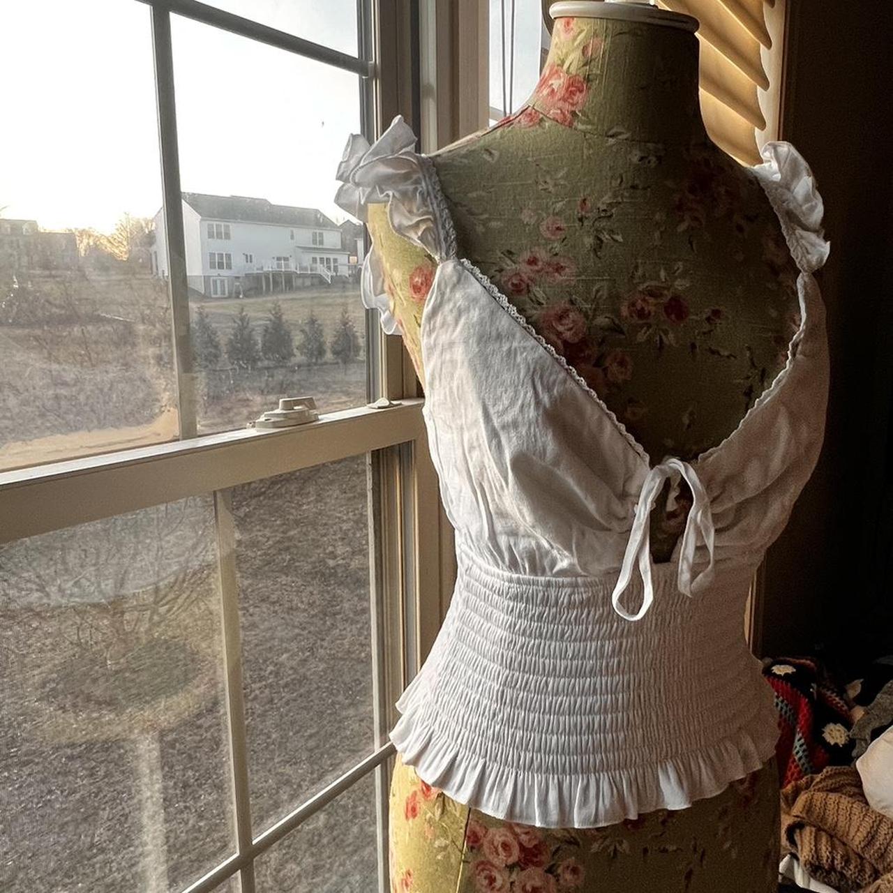 White ruffle cami top with tie back detail... | Depop