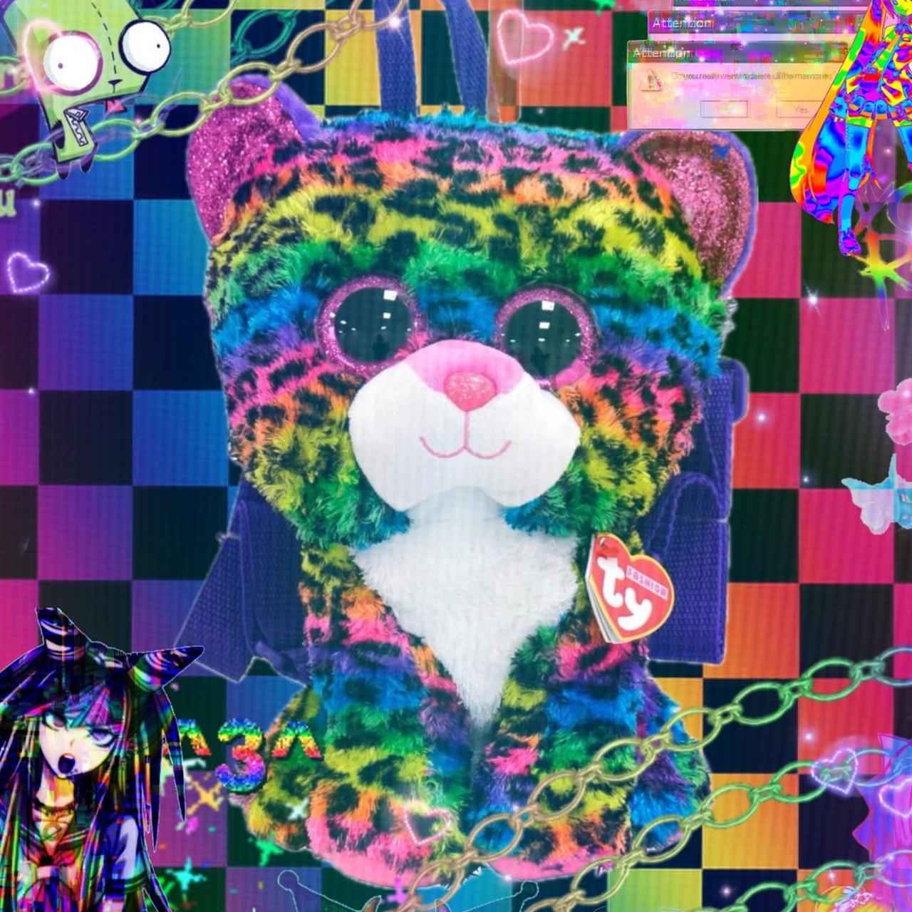 Rainbow cheetah / leopard print TY beanie babies cat... | Depop