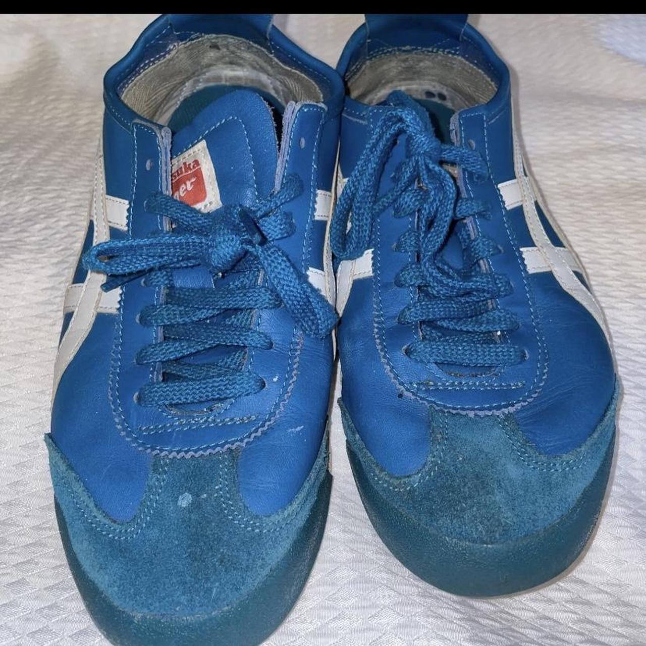 ASICS Men's Blue and White Trainers | Depop