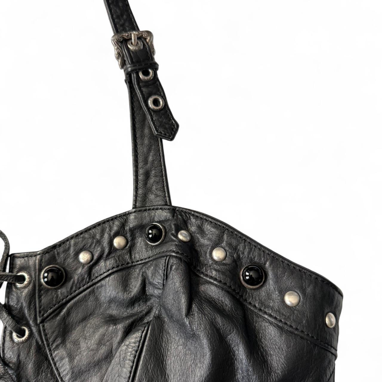 Vintage Black Harley Davidson leather corset halter... | Depop