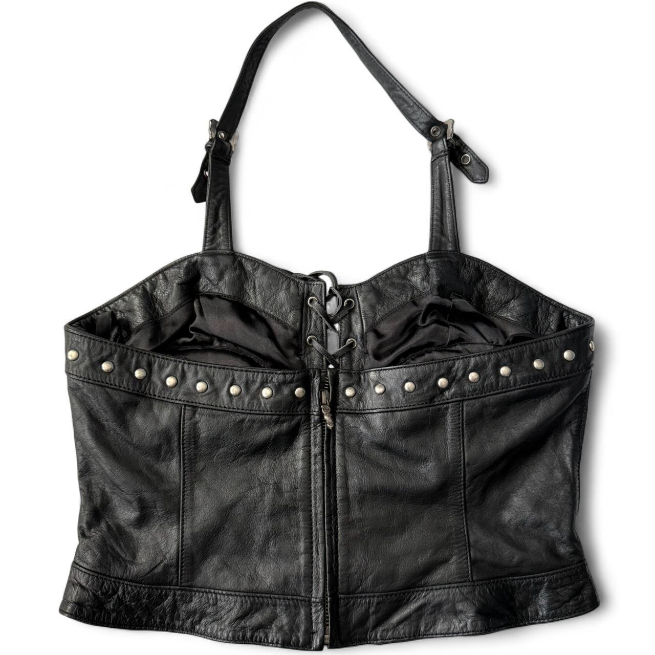 Vintage Black Harley Davidson leather corset halter... | Depop