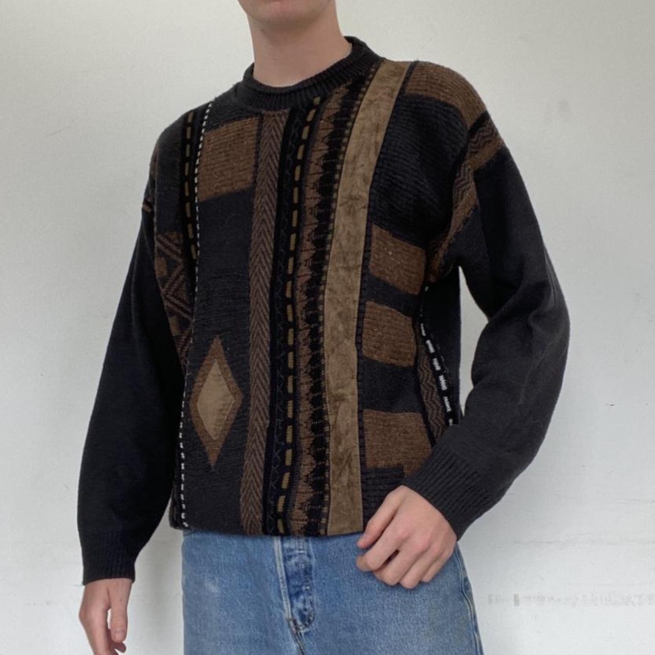 Black and Brown Coogi Style Knitted Jumper Great... - Depop