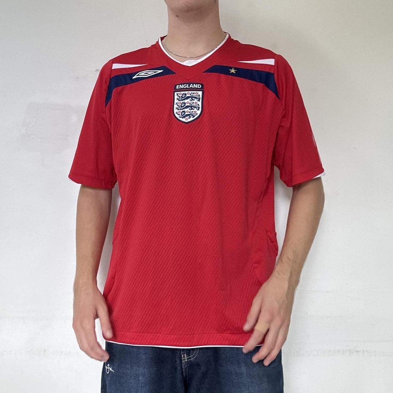 Red England Football Tee Good Condition Model... - Depop