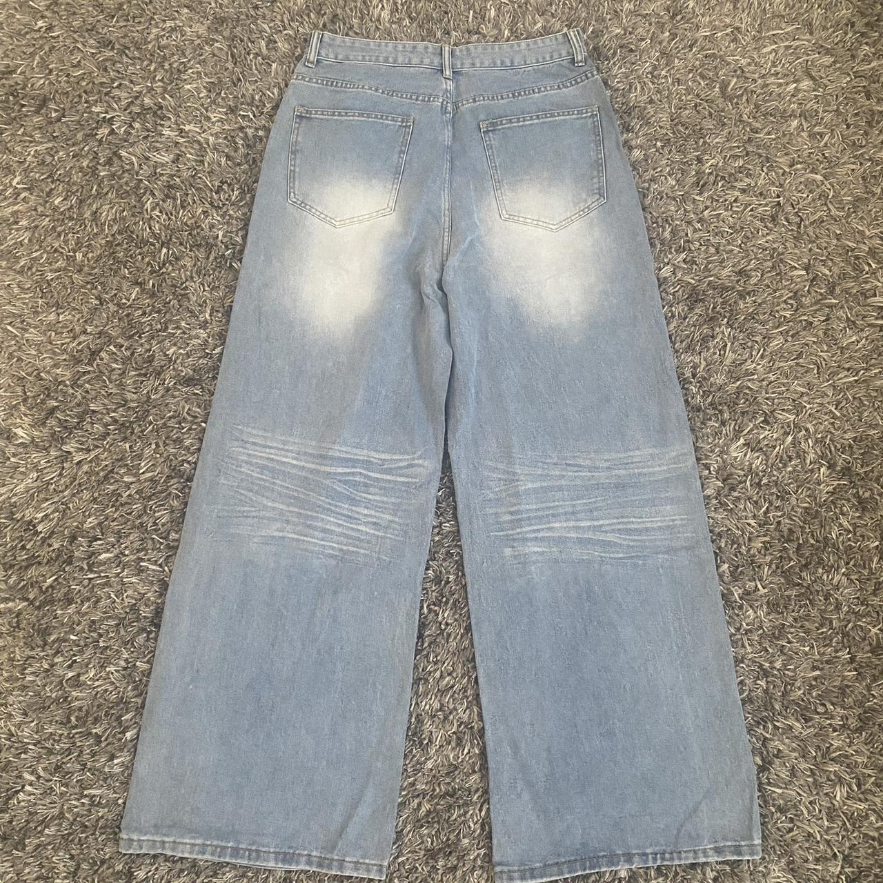 vintage baggy y2k urban wide leg blue faded distress... - Depop
