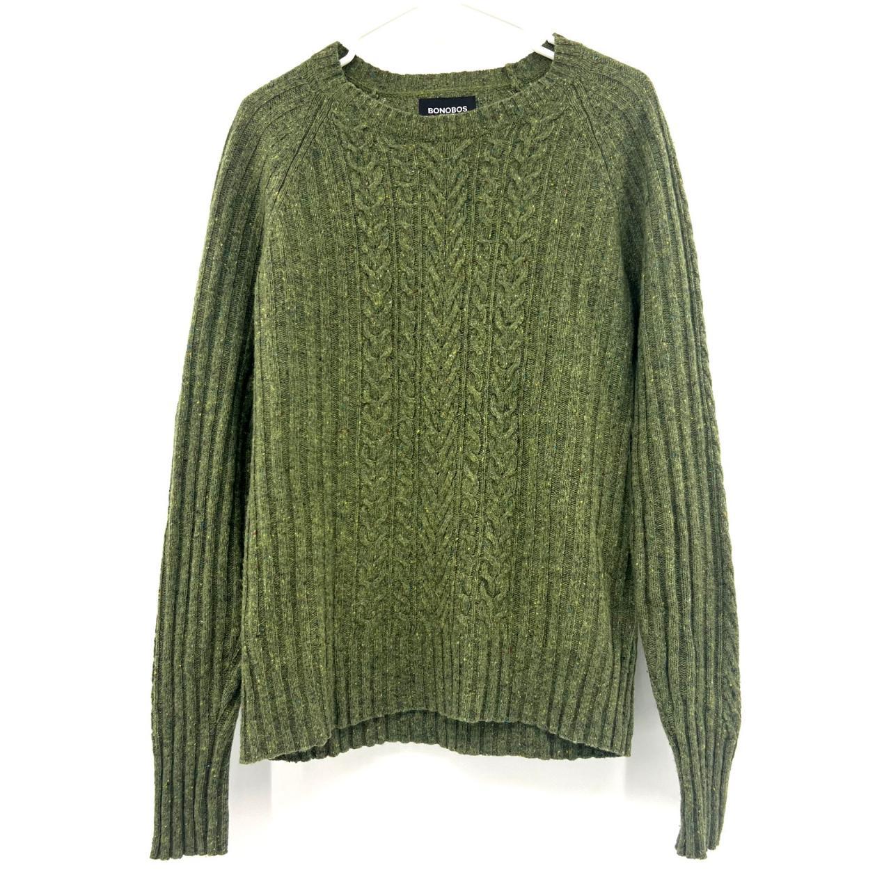 Bonobos Donegal Cable Crew Neck Wool Blend Green... - Depop