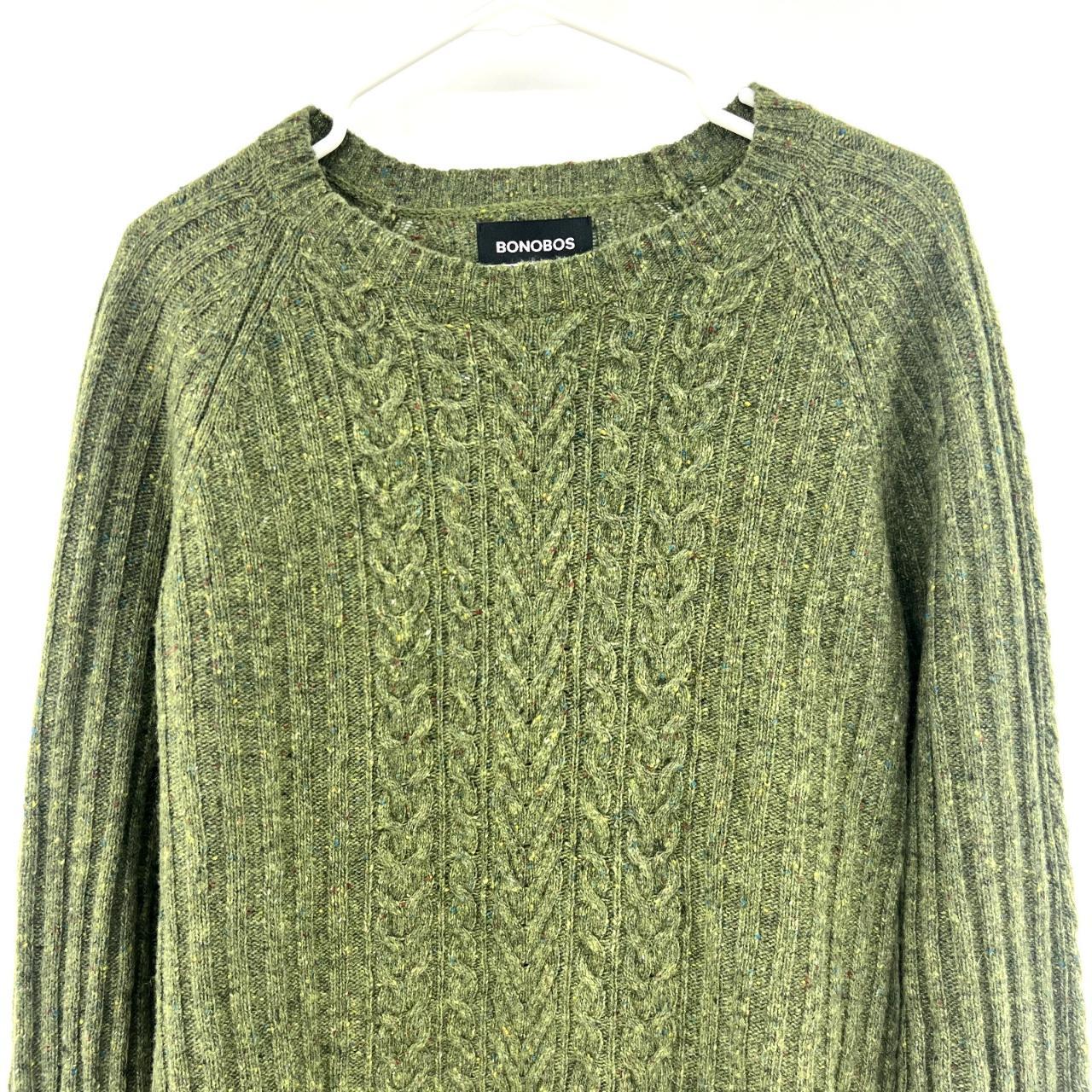 Bonobos Donegal Cable Crew Neck Wool Blend Green... - Depop