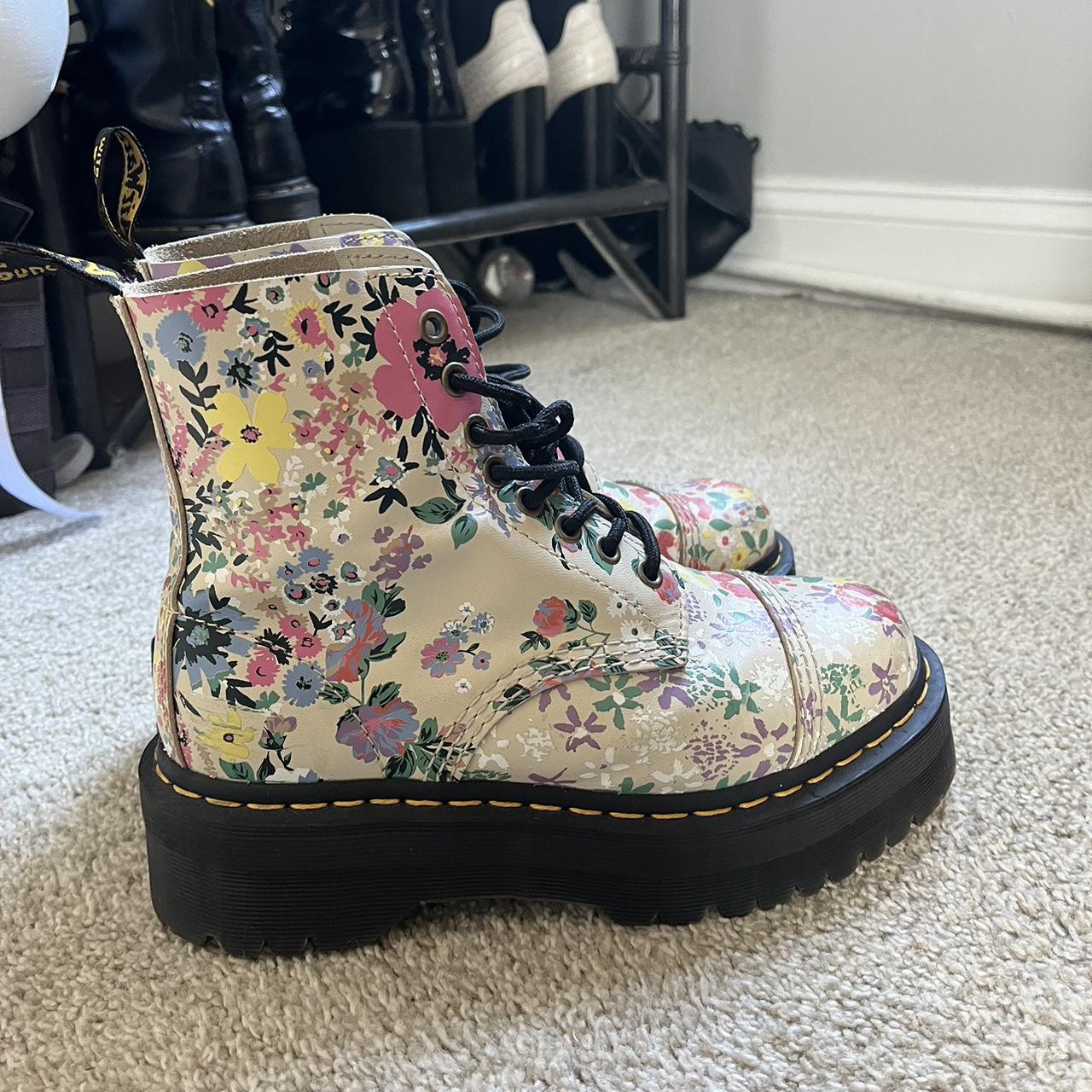 Sinclair floral Doc Marten platform boots. Lightly... - Depop