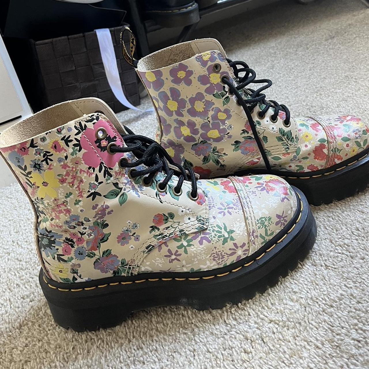 Sinclair floral Doc Marten platform boots. Lightly... - Depop