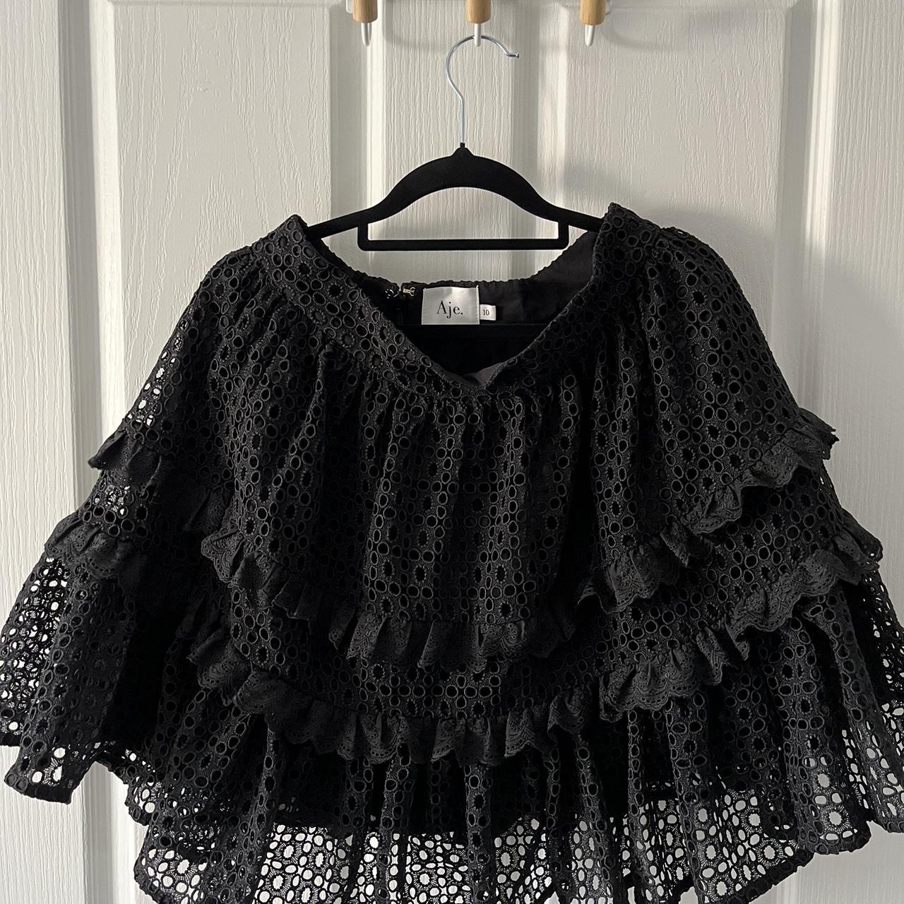 Aje ruffle mini black skirt Never worn, no tags - Depop