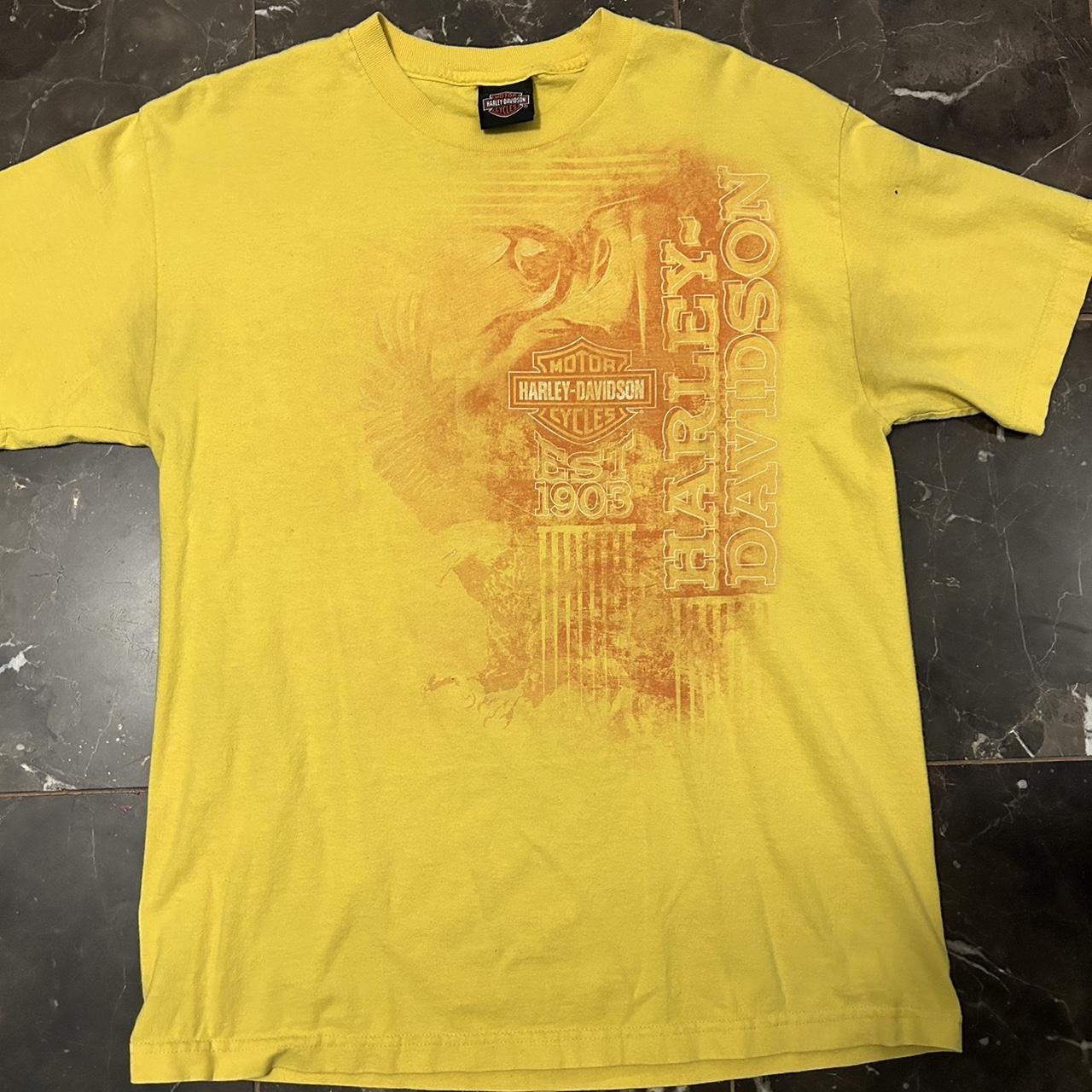 Yellow baggy Harley Davidson shirt Length 28in Pit... - Depop