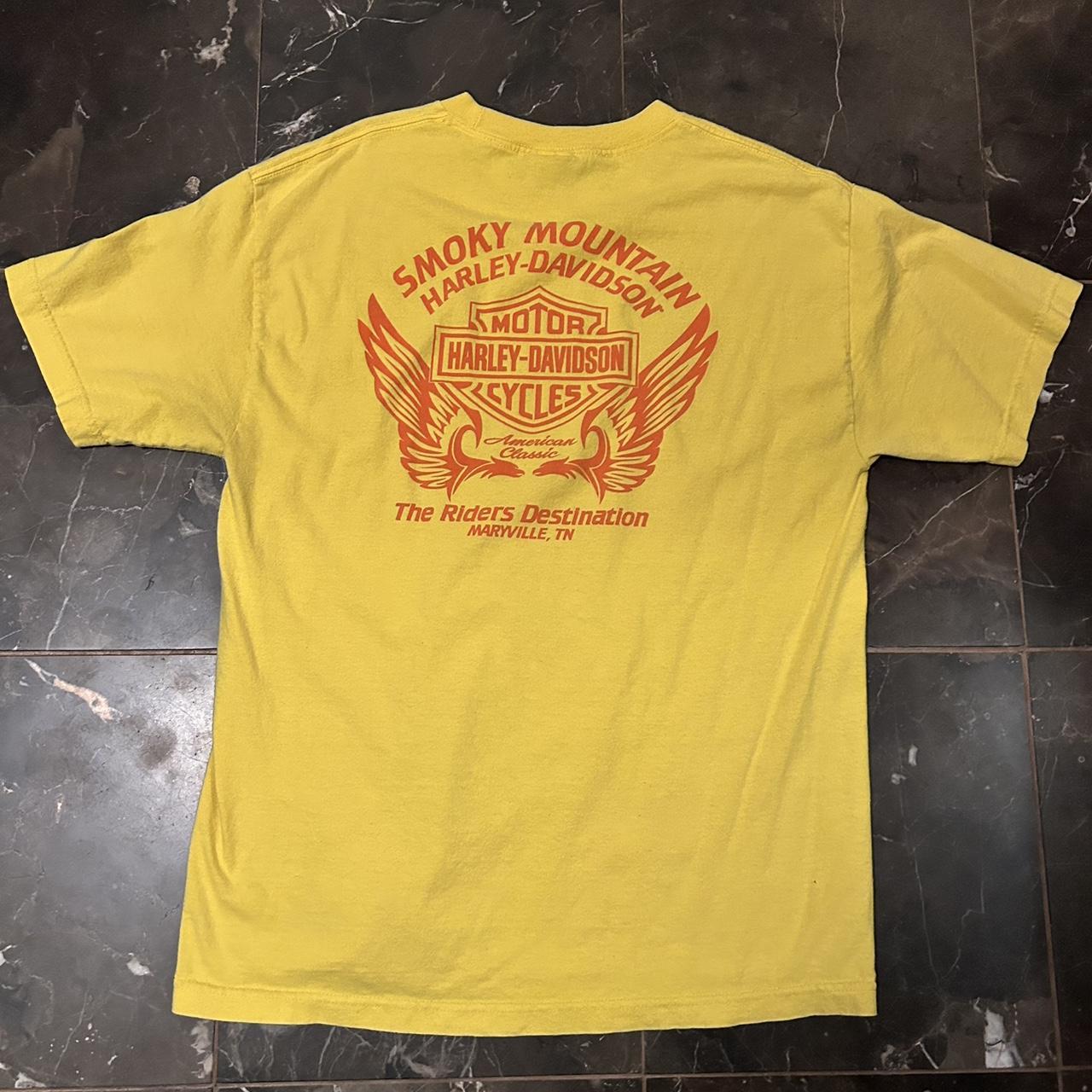 Yellow baggy Harley Davidson shirt Length 28in Pit... - Depop