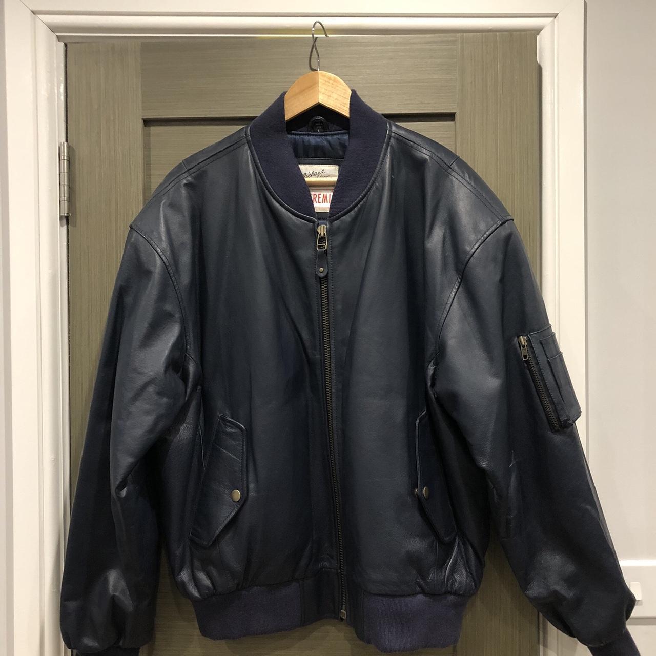 USA NAVY - LEATHER JACKET Bomber jacket style Size... - Depop