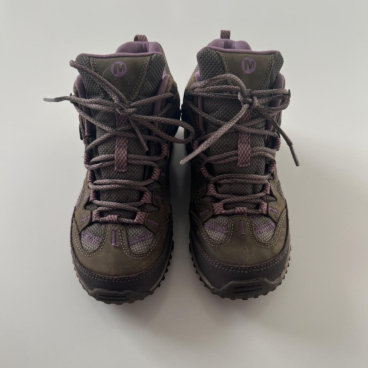 Merrell brindle purple and brown mid hiking boots.... - Depop