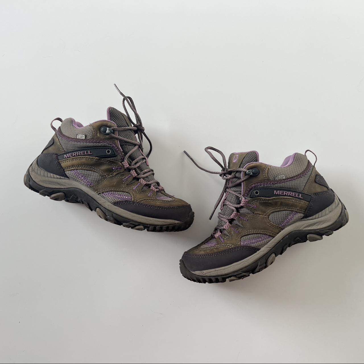Merrell brindle purple and brown mid hiking boots.... - Depop